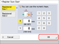 Specifying/Registering Scan Sizes