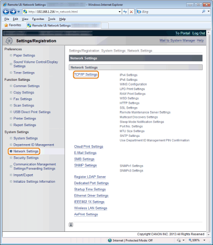 Selecting the Connection Method (LPD/RAW/WSD)
