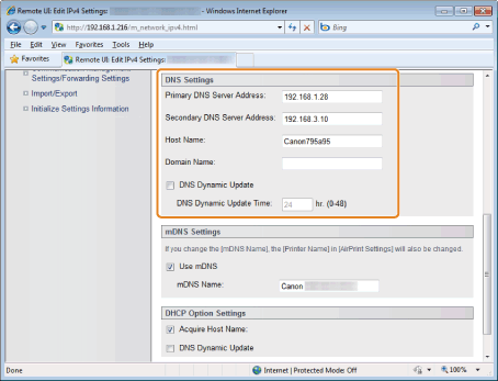 Setting IPv4 DNS