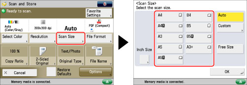 Specifying/Registering Scan Sizes