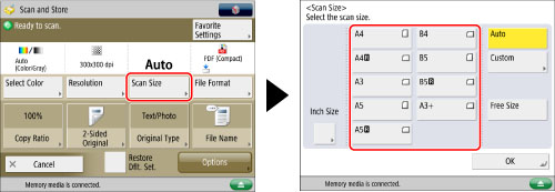 Specifying/Registering Scan Sizes