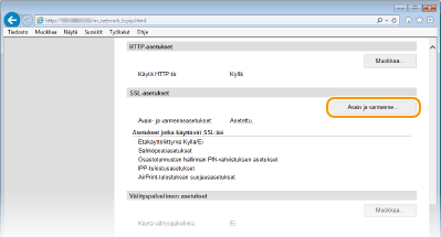 SSL-salatun tiedonsiirron ottaminen käyttöön Etäkäyttöliittymälle