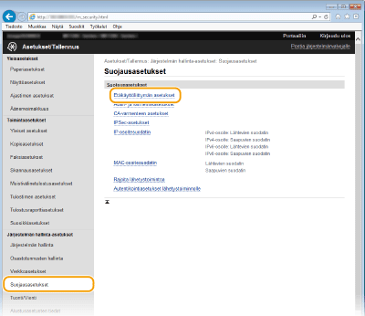 SSL-salatun tiedonsiirron ottaminen käyttöön Etäkäyttöliittymälle