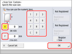 Specifying/Registering Scan Sizes