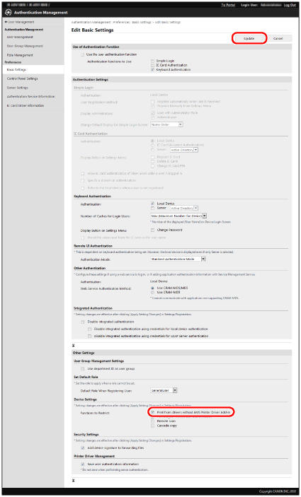 Specifying the Device Preferences Using User Authentication