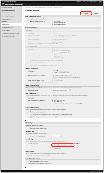Specifying the Device Preferences Using User Authentication