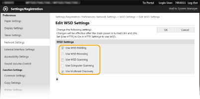 Configuring Printing Protocols and WSD Functions