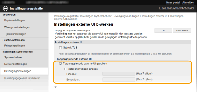Een pincode voor de externe UI instellen