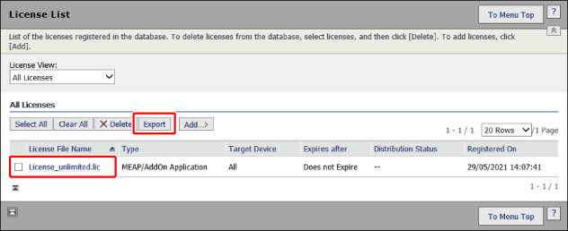 Exporting the Licenses