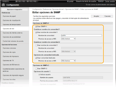 Supervisión y control del equipo con SNMP