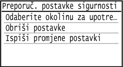 Provjera postavki promijenjenih uz preporučene sigurnosne postavke