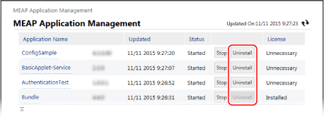 Správa aplikací MEAP a licenčních souborů